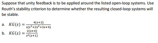 Solved Suppose that unity feedback is to be applied around | Chegg.com