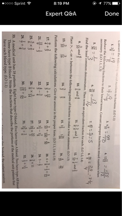 Solved Convert The Following Numbers To Fractions LO1 1 Chegg