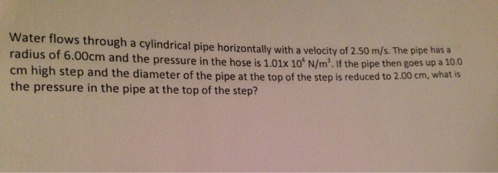 Solved Water flows through a cylindrical pipe horizontally | Chegg.com