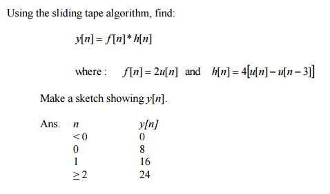 Solved Use the sliding-tape algorithm to find: y [n].= | Chegg.com