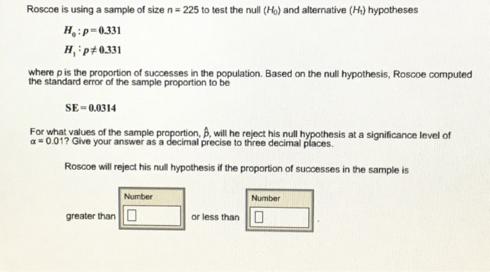 Solved Roscoe is using a sample of size n = 225 to test the | Chegg.com