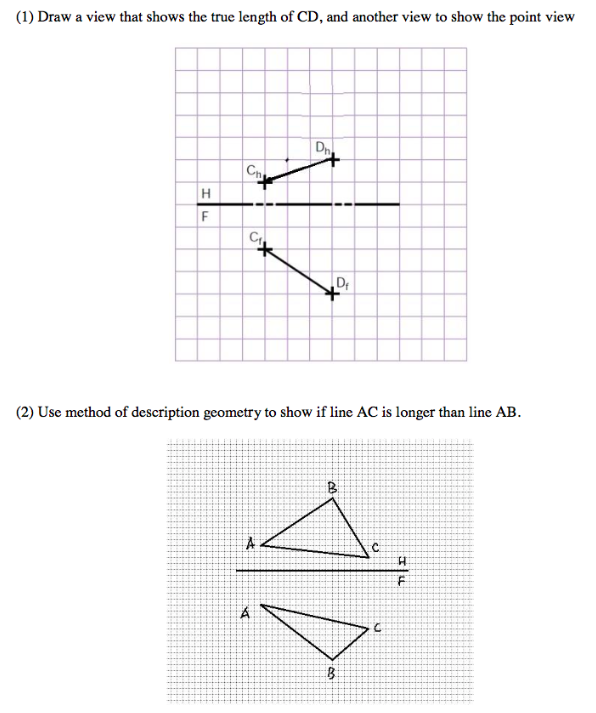 Solved (1) Draw a view that shows the true length of CD, and | Chegg.com