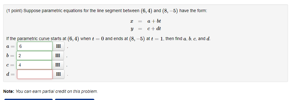 Solved (1 point) Suppose parametric equations for the line | Chegg.com