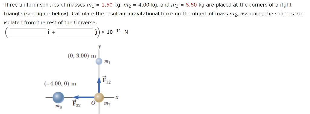 Solved Three uniform spheres of masses m1 = 1.50 kg, m2 = | Chegg.com