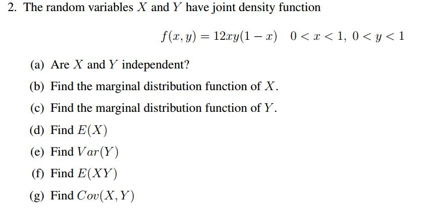Solved The random variables X and Y have joint density | Chegg.com