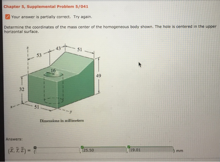 Solved Determine the coordinates of the mass center of the | Chegg.com