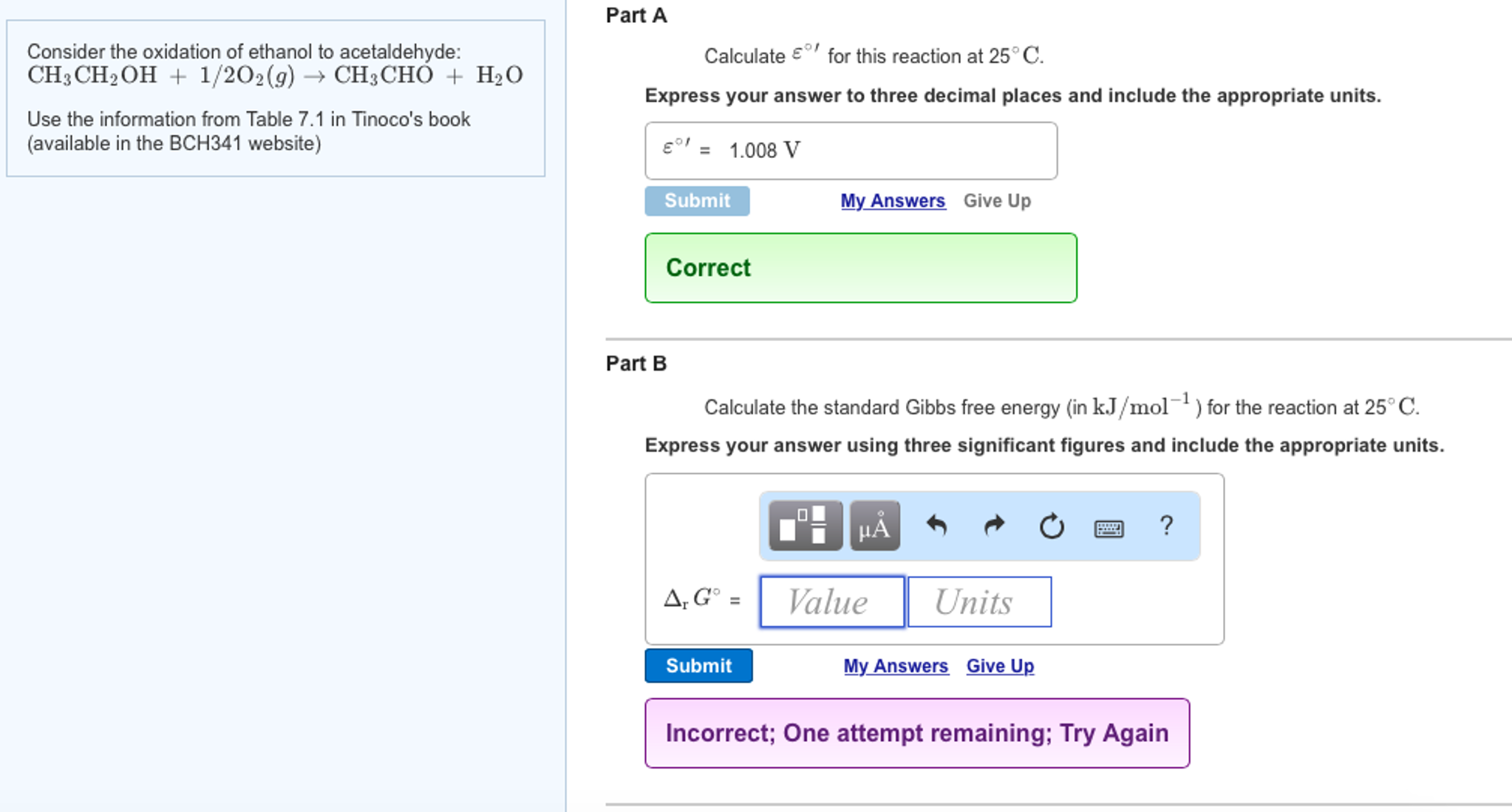 Solved Consider The Oxidation Of Ethanol To Acetaldehyde