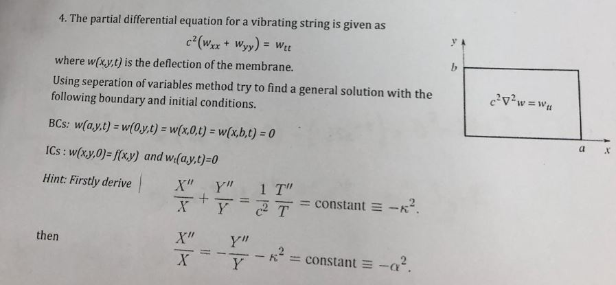 Solved 4. The partial differential equation for a vibrating | Chegg.com