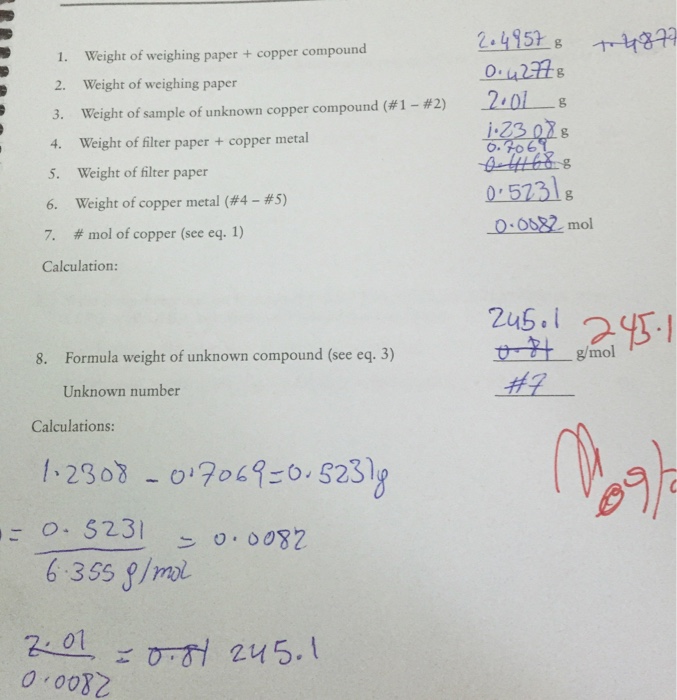 Solved 1. Weight of weighing paper + copper compound 2. | Chegg.com
