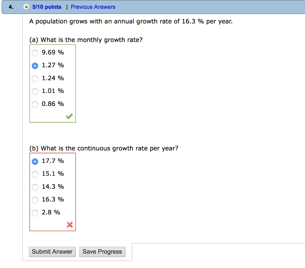 Solved A population grows with an annual growth rate of 16.3 | Chegg.com