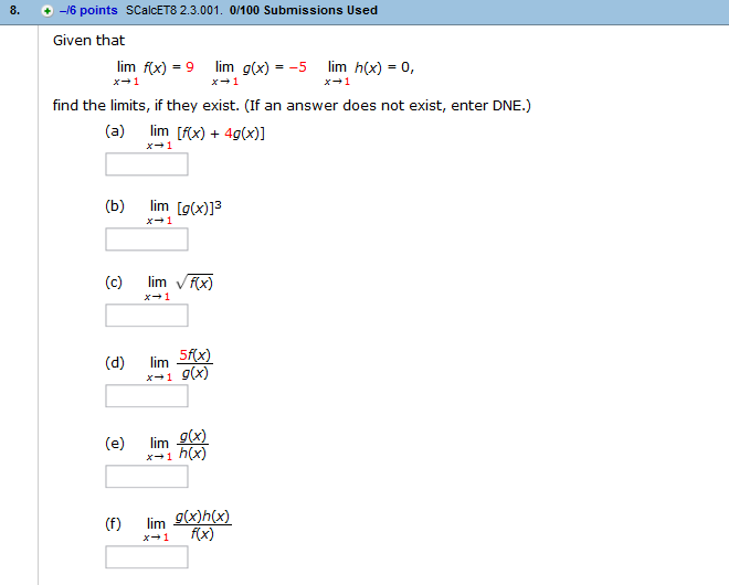 Solved 8. -/6 points SCalcET8 2.3.001. 0/100 Submissions | Chegg.com Solved 8. -/6 points SCalcET8 2.3.001. 0/100 Submissions | Chegg.com