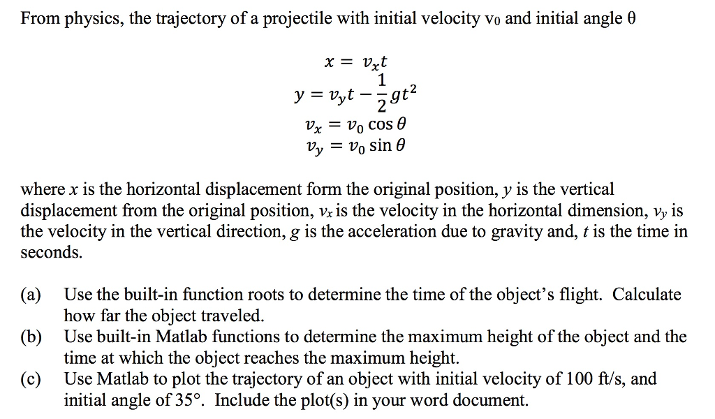 From physics, the trajectory of a projectile with | Chegg.com