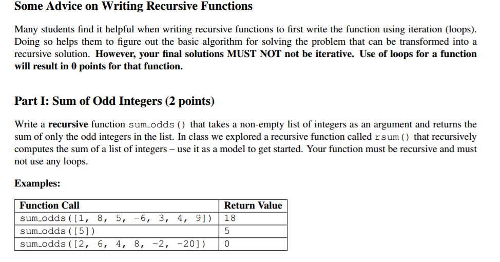 Solved Some Advice on Writing Recursive Functions Many | Chegg.com
