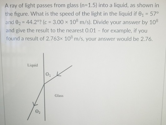 Solved A ray of light passes from glass (n-1.5) into a | Chegg.com