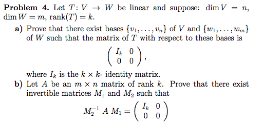 Solved Problem 4. Let T: V → W be linear and suppose: dim V | Chegg.com