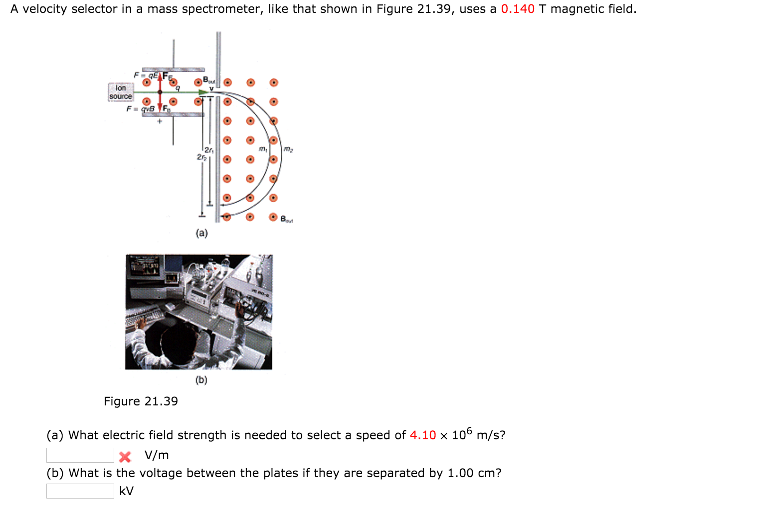 Solved A velocity selector in a mass spectrometer, like that | Chegg.com