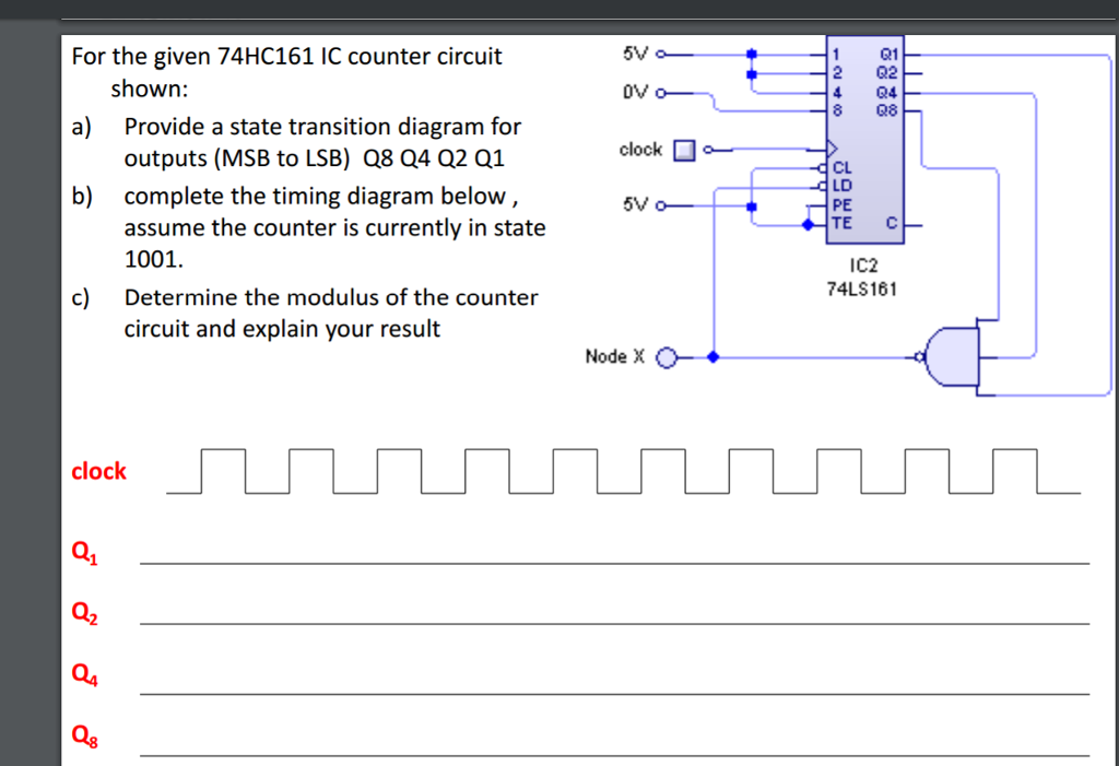 Solved For the given 74HC161 IC counter circuit 5V 1 Q1 | Chegg.com Solved For the given 74HC161 IC counter circuit 5V 1 Q1 | Chegg.com