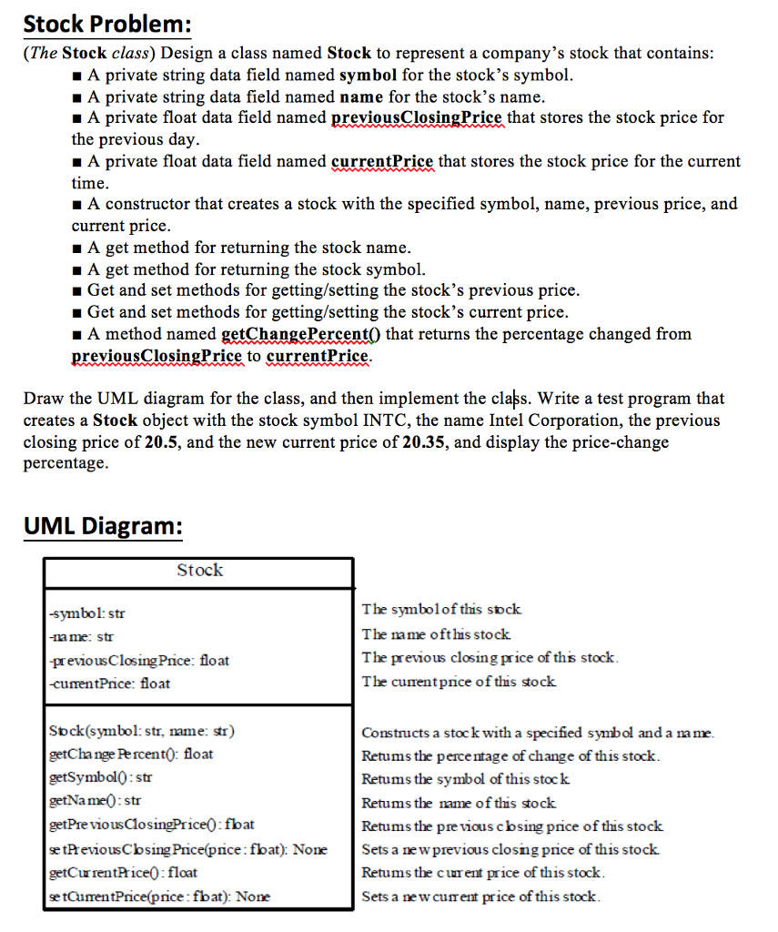 Solved Design a class named Stock to represent a company's | Chegg.com