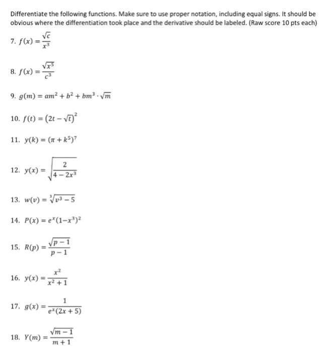 Solved Differentiate the following functions. Make sure to | Chegg.com