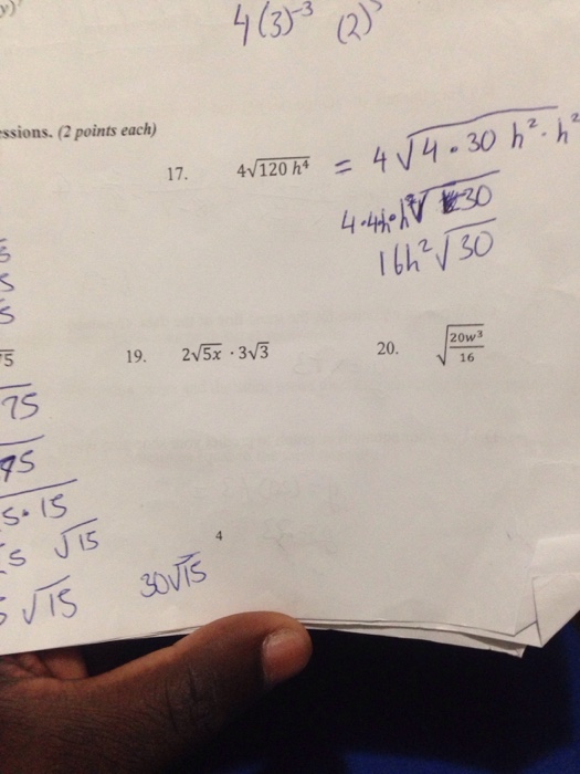 Solved 4 squareroot 120 h^4 2 squareroot 5x middot 3 | Chegg.com