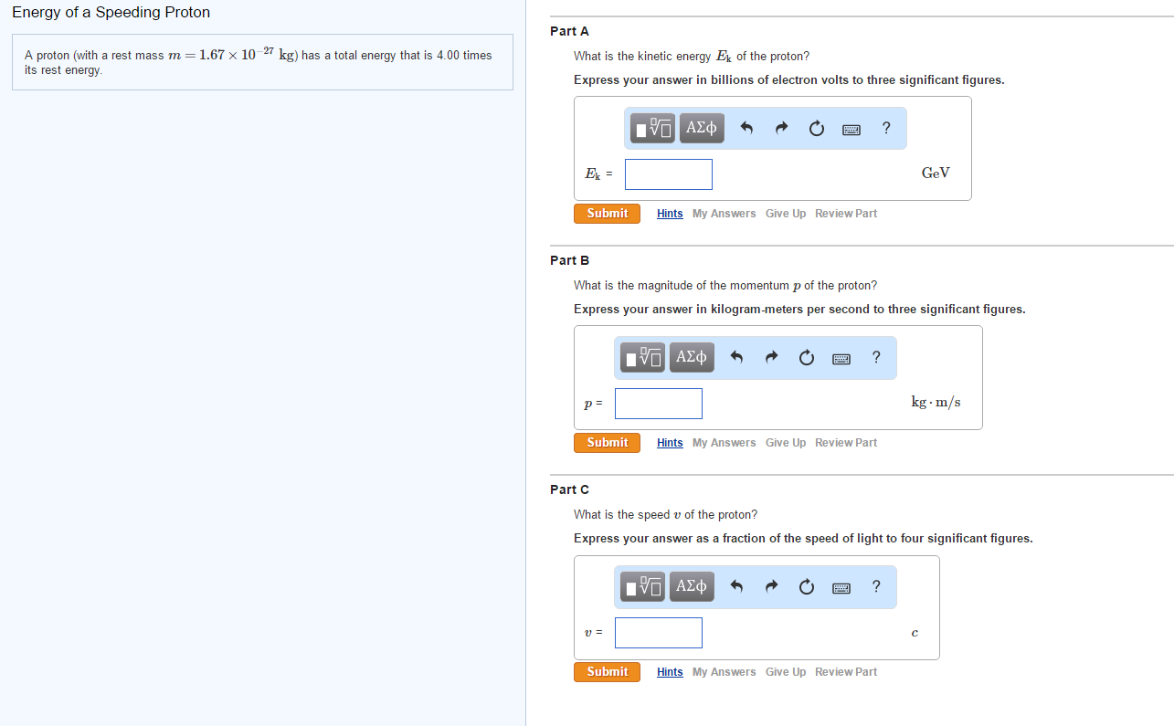 Solved A proton (with a rest mass m = 1.67 times 10^-27 kg) | Chegg.com