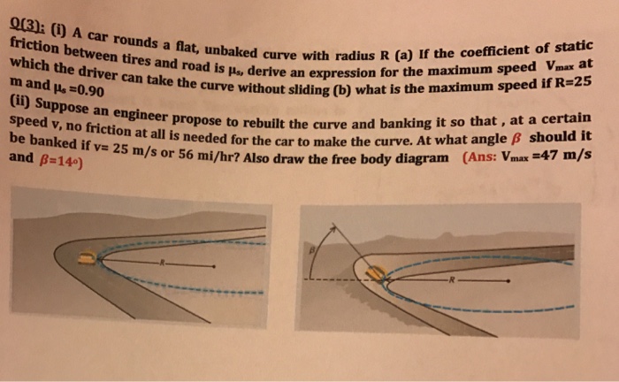 Solved A car rounds a flat, unbaked curve with radius R(a) | Chegg.com