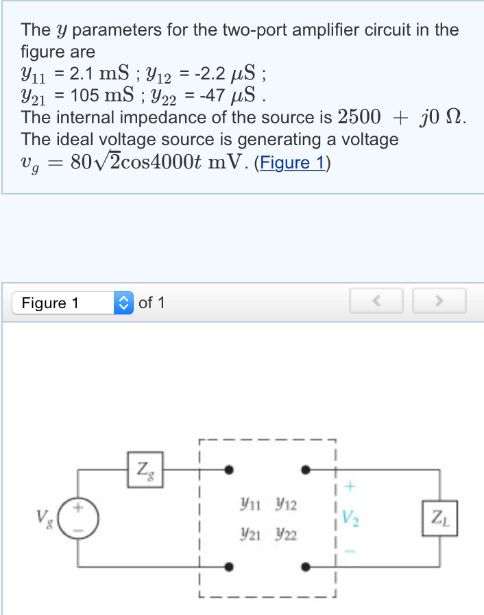 Solved The y parameters for the two-port amplifier circuit | Chegg.com