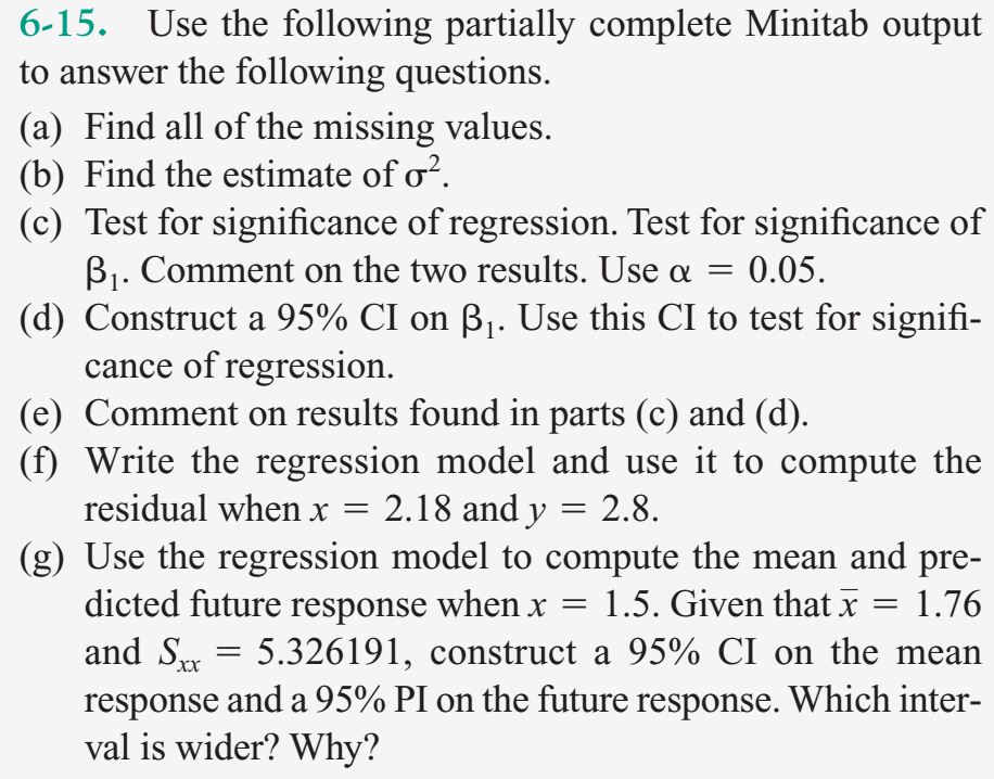 Predictor Coef SE Coef 0.6649 0.1594 4.17 0.001 | Chegg.com