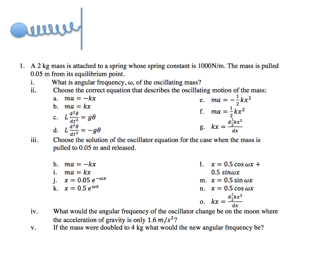 Solved 1. A 2 kg mass is attached to a spring whose spring | Chegg.com