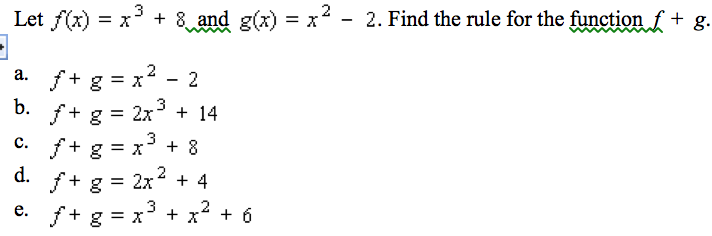 Solved Let f(x) = X^3 + 8 and g(x) = x^2 - 2. Find the rule | Chegg.com