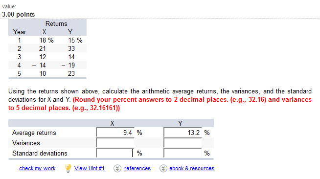 Solved Using the returns shown above, calculate the | Chegg.com