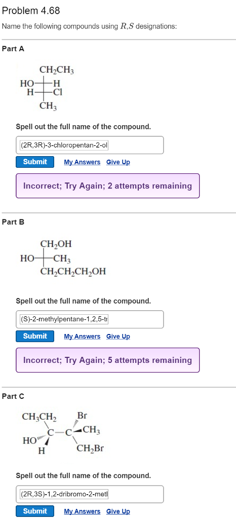 Solved Name the following compounds using R, S designations | Chegg.com