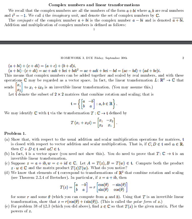 Solved We recall that the complex numbers are all the | Chegg.com