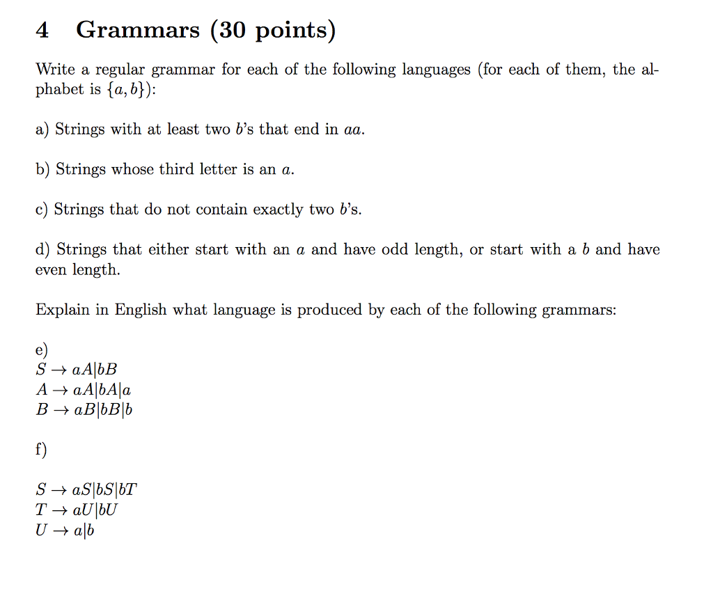 Solved Write a regular grammar for each of the following | Chegg.com