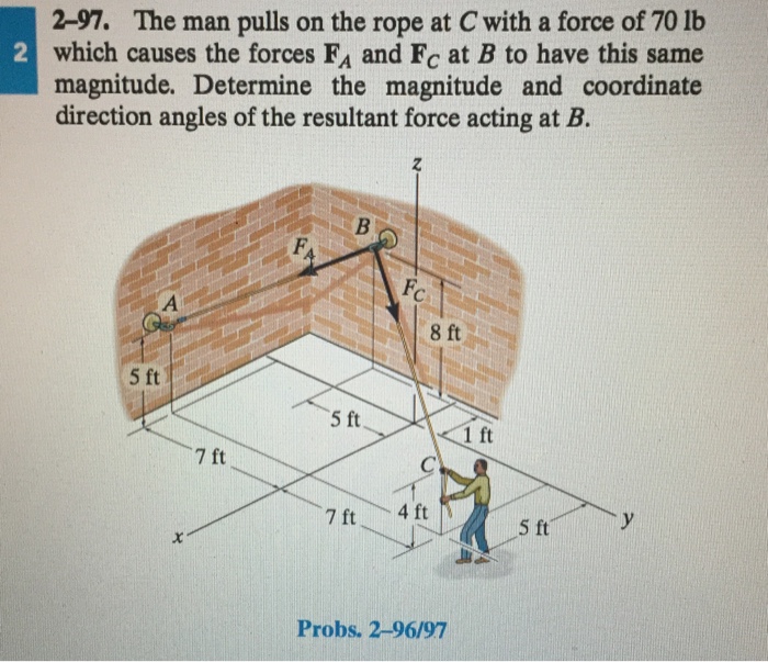 Solved The man pulls on the rope at C with a force of 70 lb | Chegg.com