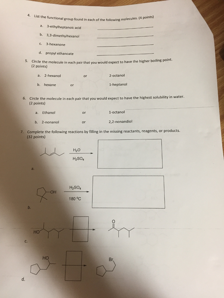 Solved # 7 Complete the following reactions by filling in | Chegg.com