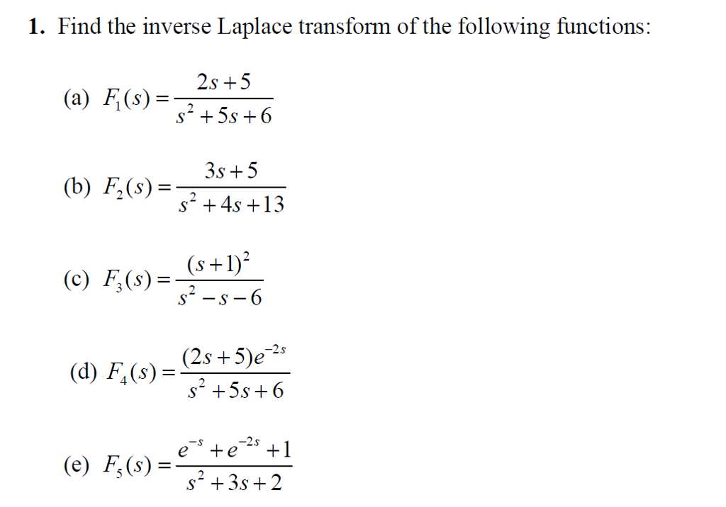 Solved 1. Find the inverse Laplace transform of the | Chegg.com