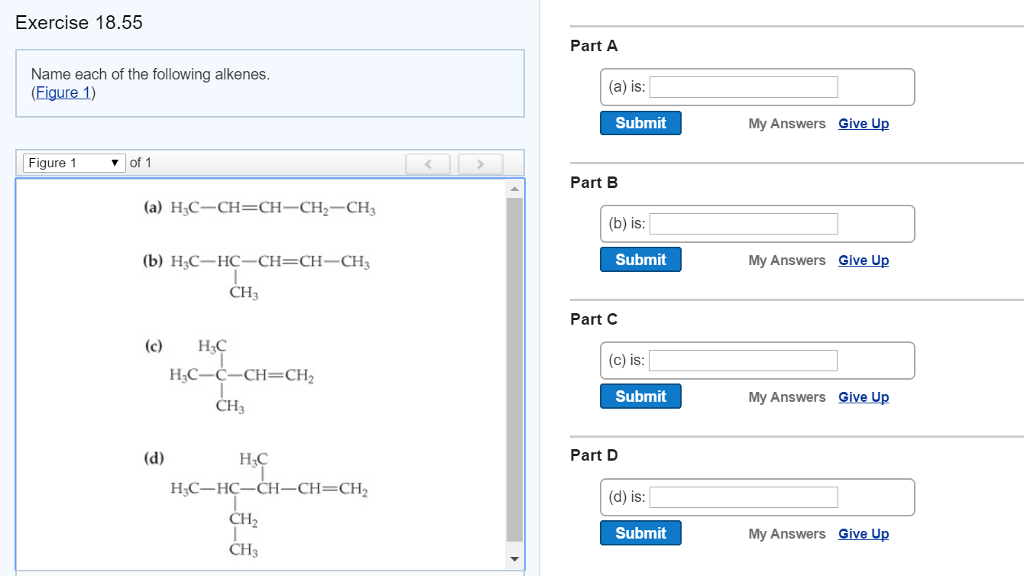 Solved Name each of the following alkenes.(Figure 1) | Chegg.com