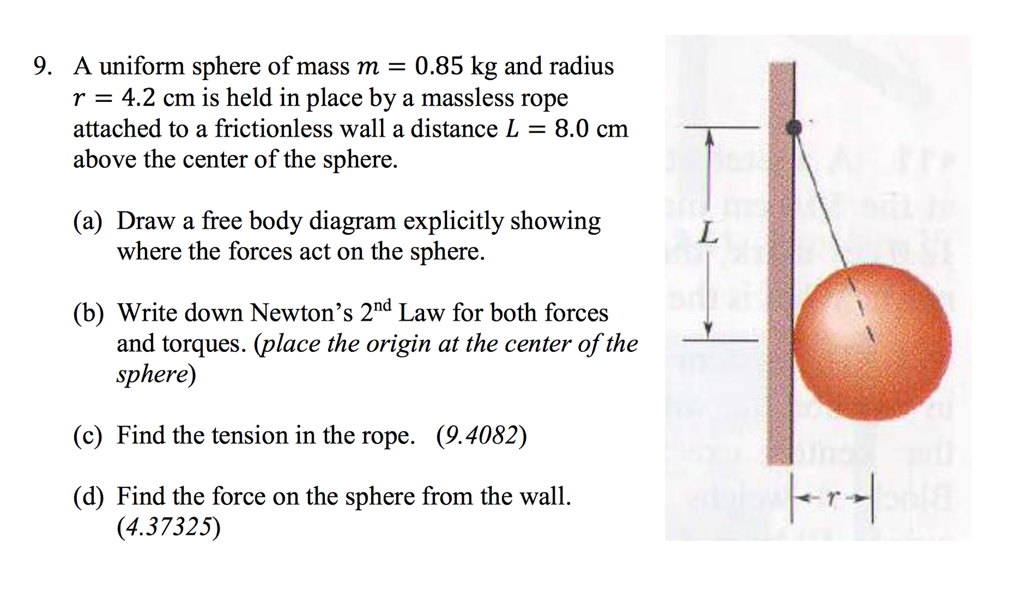 Solved A uniform sphere of mass m = 0.85 kg and radius r = | Chegg.com