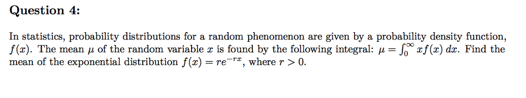 Solved In statistics, probability distributions for a random | Chegg.com