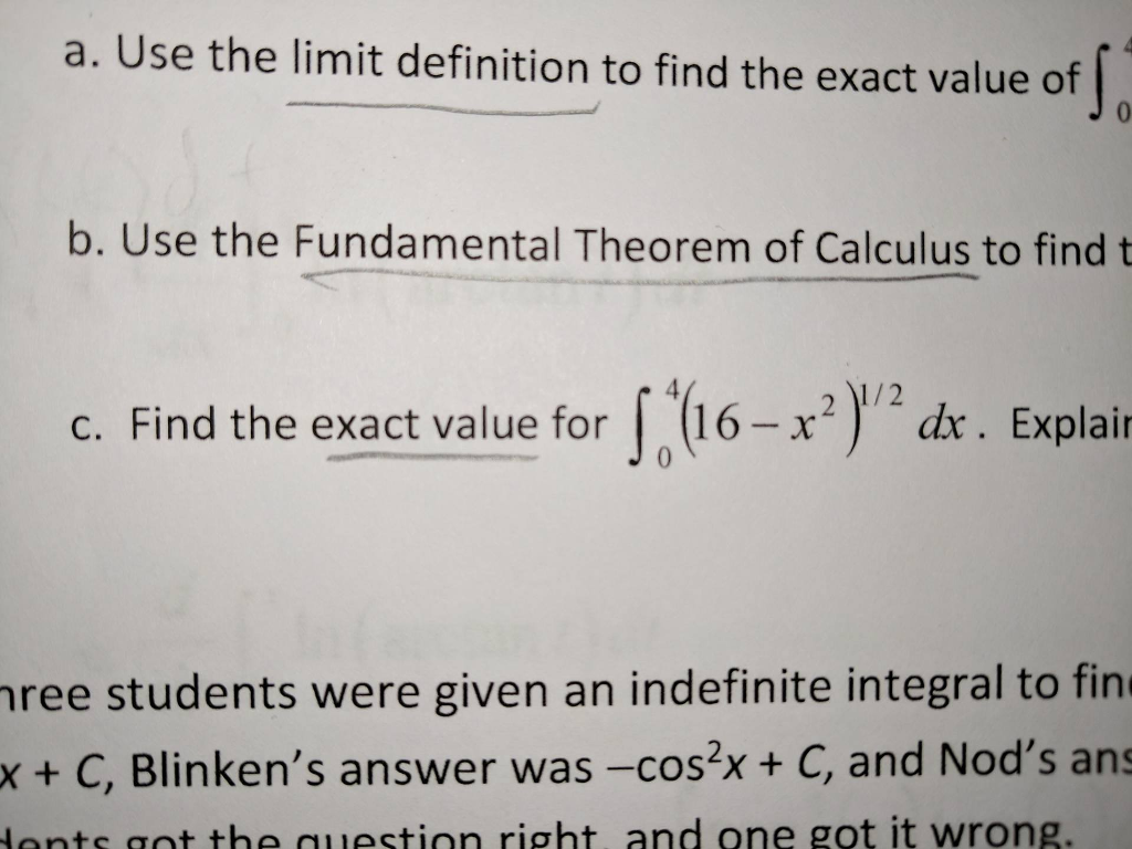 Solved a. Use the limit definition to find the exact value | Chegg.com