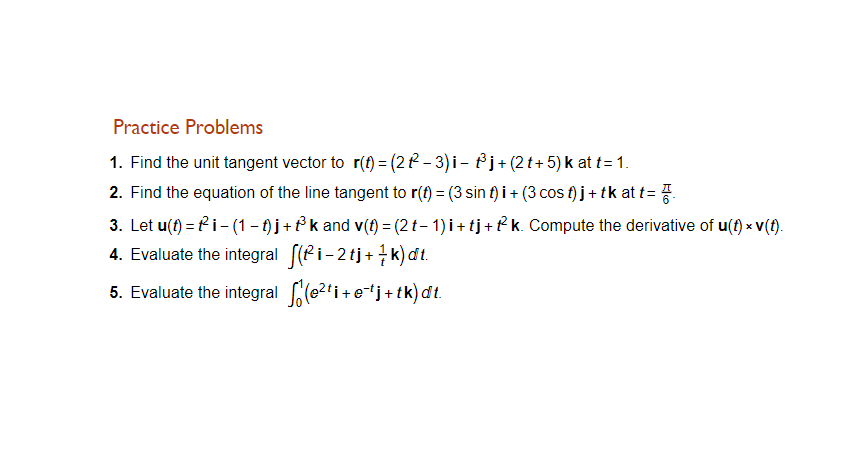 Solved Practice Problems 1. Find the unit tangent vector to | Chegg.com