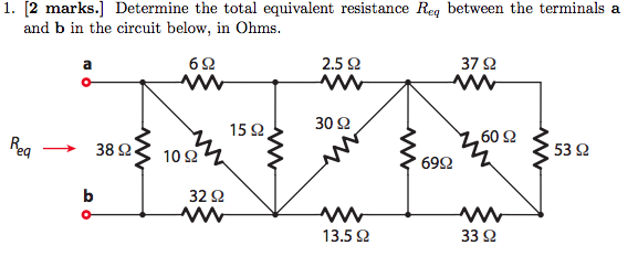 Solved Determine the total equivalent resistance Req between | Chegg.com