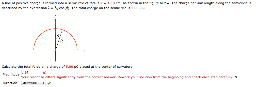 Solved A line of positive charge is formed into a semicircle | Chegg.com