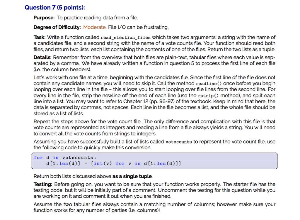 Solved Question 7 (5 points): Purpose: To practice reading | Chegg.com