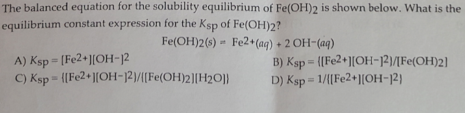 Solved The balanced equation for the solubility equilibrium | Chegg.com