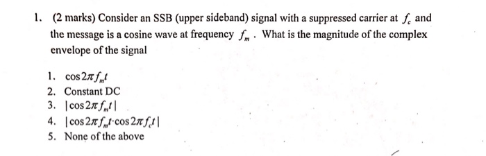Solved Consider an SSB (upper sideband) signal with a | Chegg.com