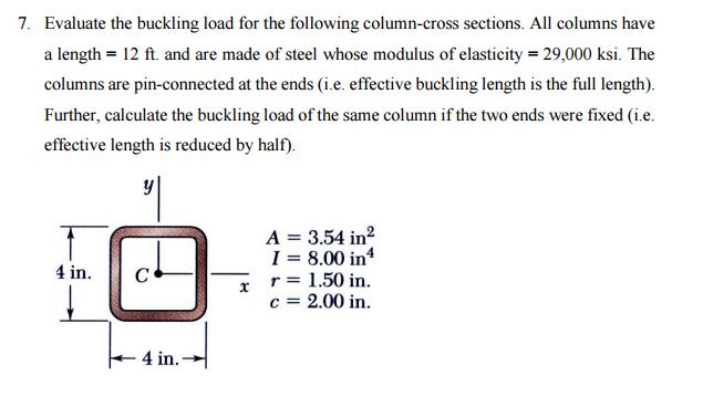 Solved Evaluate the buckling load for the following | Chegg.com