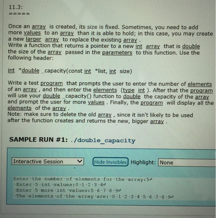 Solved Once An Array Is Created Its Size Is Fixed