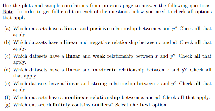 Solved 1. Multiple Choice. The scatterplots below display | Chegg.com